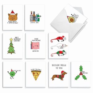 the best card company - 20 christmas thank you cards boxed (10 designs, 2 each) - assorted gratitude cards (4 x 5.12 inch) - fun christmas puns am5079xtg-b2x10