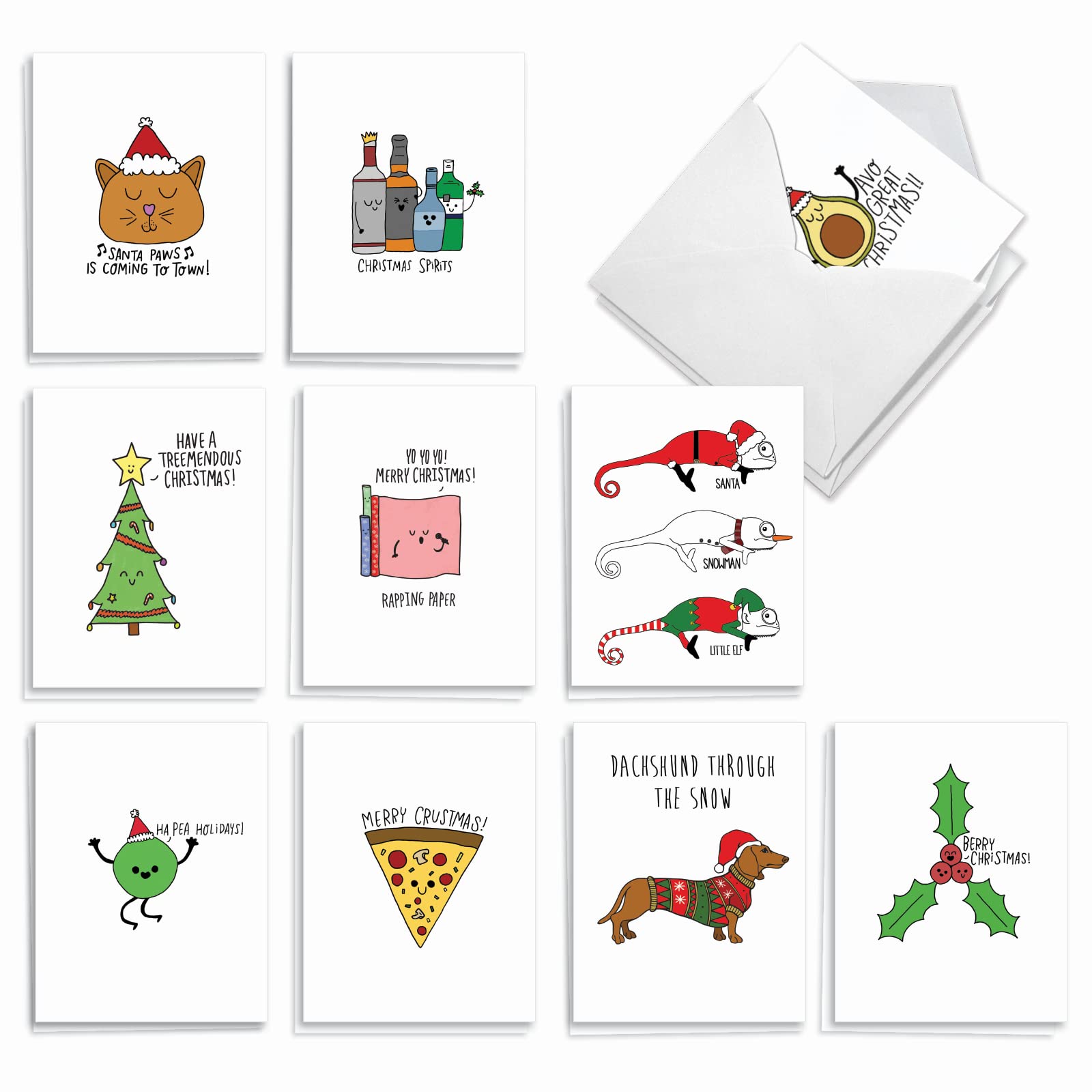 The Best Card Company - 20 Christmas Thank You Cards Boxed (10 Designs, 2 Each) - Assorted Gratitude Cards (4 x 5.12 Inch) - Fun Christmas Puns AM5079XTG-B2x10