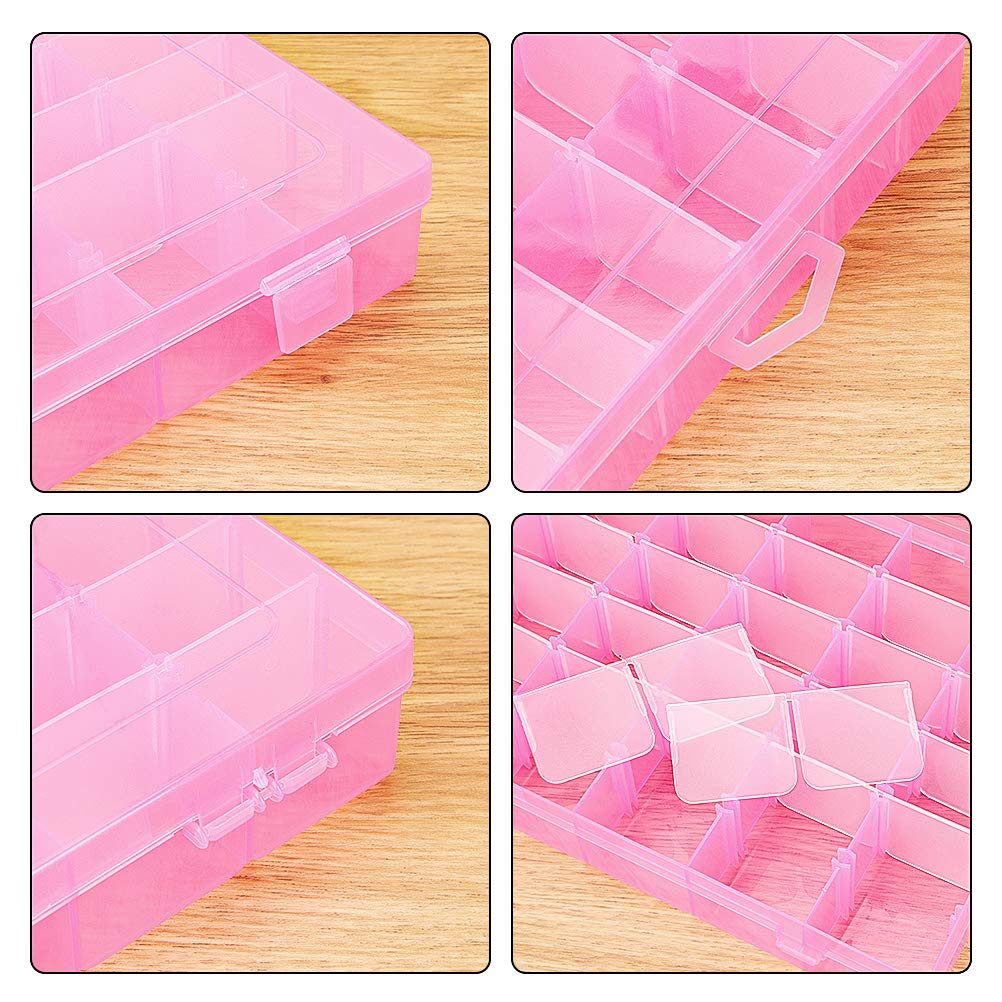 Plastic Jewelry Box Storage Organizer Container with Adjustable Dividers 36 Grids Pink