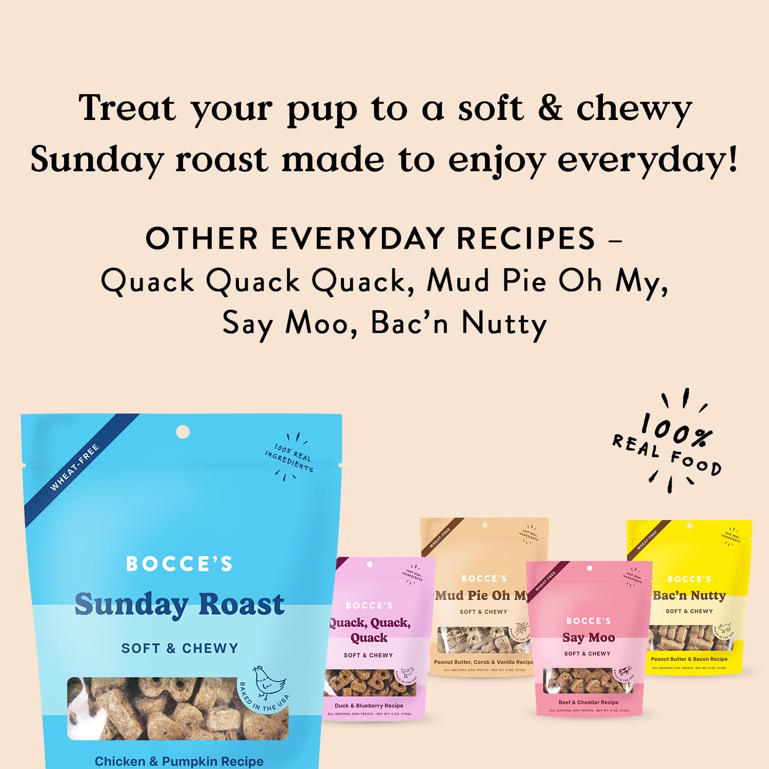 Bocce's Bakery Oven Baked Sunday Roast Treats for Dogs, Wheat-Free Everyday Dog Treats, Made with Real Ingredients, Baked in The USA, All-Natural Soft & Chewy Cookies, Chicken & Pumpkin Recipe, 6 oz