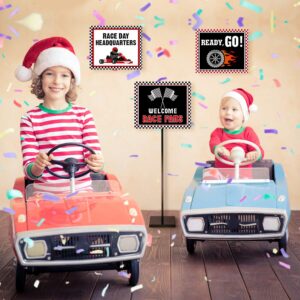 9 Pieces Racing Car Party Decorations, Race Sign Black Laminated Signs, Car Theme Party Signs, Race Car Birthday Party Supplies, Paper Cutouts with 40 Glue Point