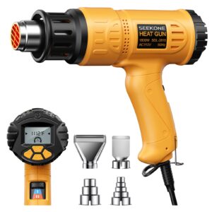 heat gun, seekone 1800w hot air gun kit with large digital lcd display variable temperature (122°f-1112°f) memory settings and four nozzles for paint remover/stripper, home improvement/restoration