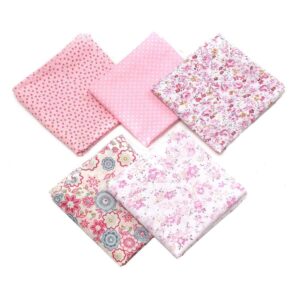 quilting fabric gece 5pcs 20" x 20" (50cm x 50cm) cotton craft fabric bundle patchwork pre-cut quilt squares for diy sewing scrapbooking quilting flowers dot pattern (pink)