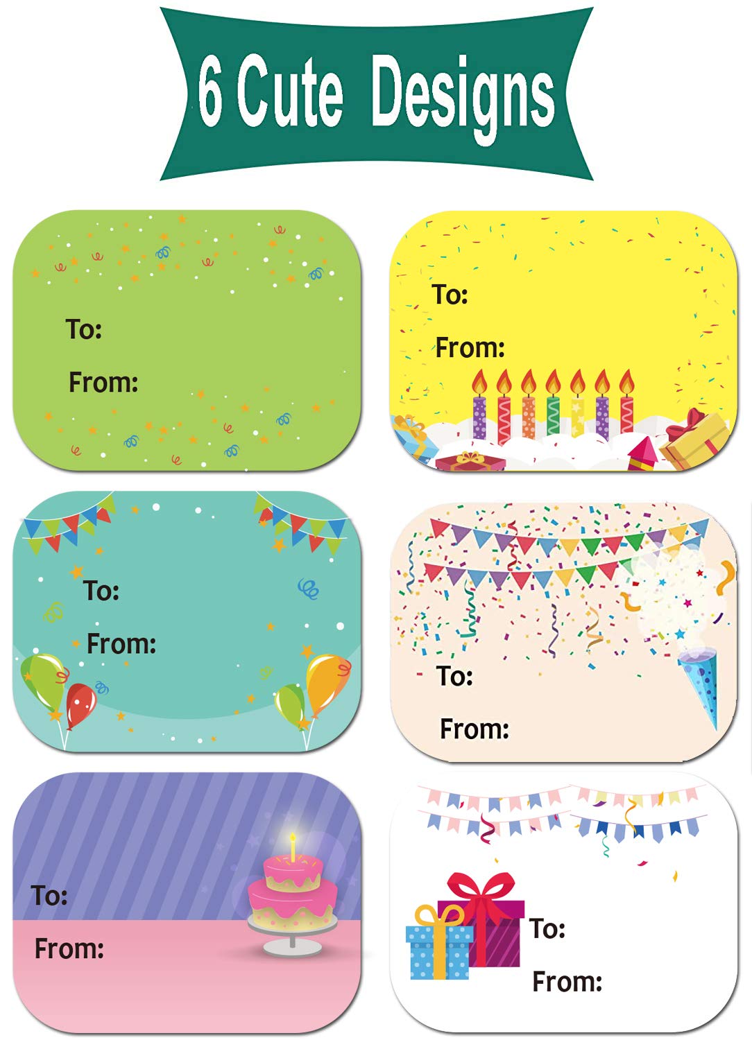 Happy Birthday Present Stickers 1.5 x 2 Inch Happy Birthday to from Gift Labels - 300 Pcs Happy Birthday Stickers for Birthday Party Favors,Baby Shower,Christmas Festival Holiday Presents 6 Designs