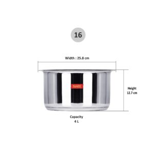 Sumeet Big Size Stainless Steel Induction Bottom (Encapsulated Bottom) Induction & Gas Stove Friendly Container/Tope/Cookware with Lid Size No.16 (4 LTR)