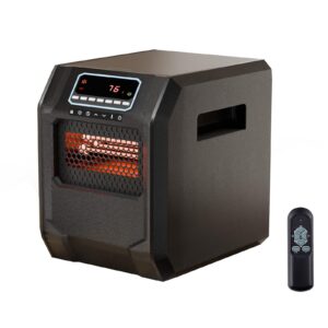 750w/1500w electric infrared quartz heater w/remote control, 4-element space heater with temperature control, timer, overheat shut off protection, 3 heat settings for home office indoor, etl