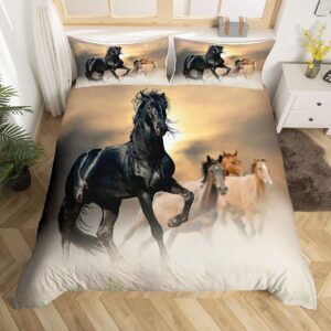 3pcs horse bedding set queen size bedding duvet cover horse printed quilt cover 3d animal printed quilt cover for adult teens kids comforter cover soft lightweight duvet cover set