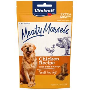 vitakraft meaty morsels treats for dogs - chicken with pork sausage - super soft dog treats for training - two layers of gently oven-baked meaty goodness