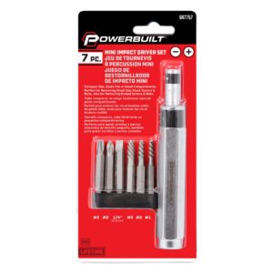 Powerbuilt - 7 Pc. Mini Impact Driver & Extractor Set, Hand Tools, Bit Drivers & Bits, Bit Drivers - Multi-In-One (647767), Silver