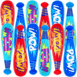 artcreativity 20 inch pow inflatable baseball bats, (pack of 12), baseball goodie bags favors & superhero birthday boy party favors, inflatable toys for kids, carnival party prizes for kids