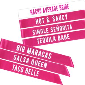 final fiesta bachelorette sashes | 7 pack | 1 bride to be sash and 6 bride tribe sashes with fun final fiesta phrases