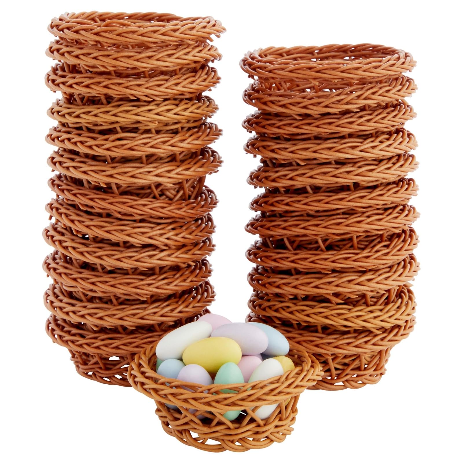 Bright Creations 24 Pack Small Woven Basket Set, 3.1x1.2 Inches, Bulk Mini Wicker Baskets for Favors