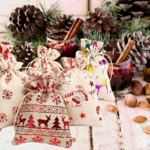 Christmas Burlap Bags with Drawstring, 5 x 7 Inch Christmas Favor Bags Jewelry Candy Pouches Sacks, Mini Storage Bag for Wedding Christmas Festive Candy Goody Storage DIY Craft - 12 Pcs