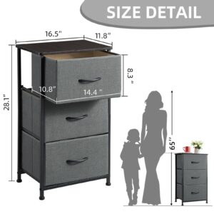 Somdot Small Dresser for Bedroom with 3 Drawers, Nightstand Storage Chest of Drawers with Removable Fabric Bins for Closet Bedside Laundry Entryway Hallway, Charcoal Grey