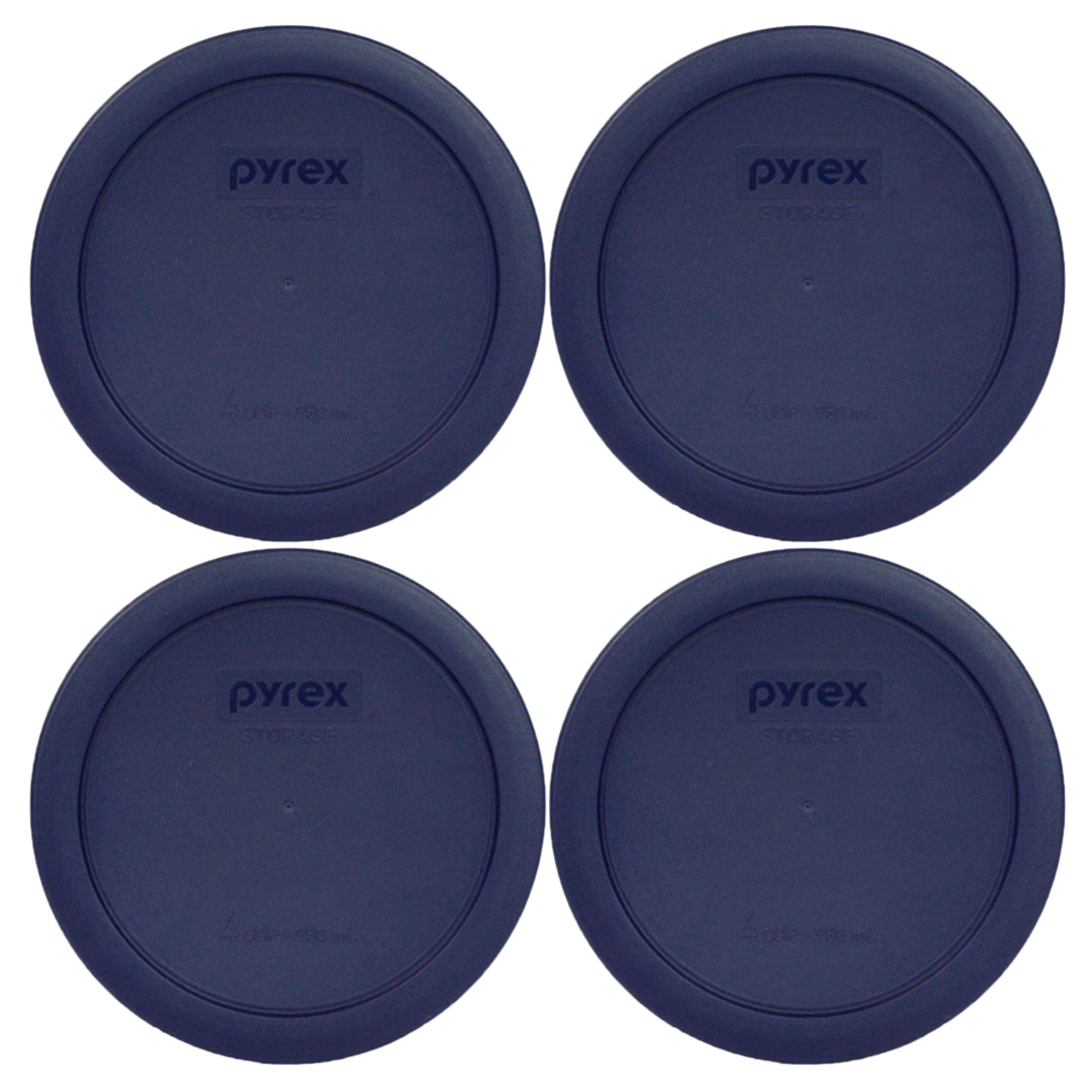 Pyrex Bundle - 4 Items: 7201-PC 4-Cup Blue Plastic Food Storage Lids Made in the USA