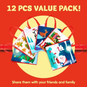 JOYIN 12 PCS 13.75" x 14" Christmas Large Tote Bags Holiday Reusable Grocery Bags for Classroom Party Favor Supplies