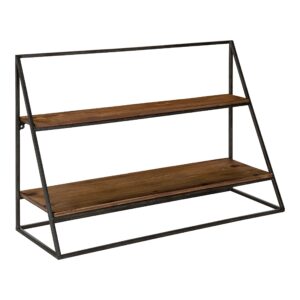 kate and laurel lander rustic hanging wall shelf, 24" x 8" x 16", rustic brown and black, two tiered farmhouse-inspired shelves for wall