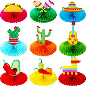 9 pieces fiesta mexican party table decorations fiesta honeycomb mexican table centerpieces 8" cinco de mayo party table decorations for mexican fiesta taco party day of the dead decor supplies favors