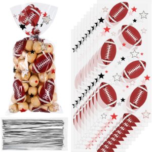 blulu 100 pieces football treat bags football candy favor bags heat sealable football cellophane bags football party goody bags with 100 pieces silver twist ties for football party favors