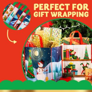 JOYIN 12 PCS 13.75" x 14" Christmas Large Tote Bags Holiday Reusable Grocery Bags for Classroom Party Favor Supplies