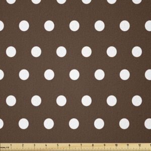 lunarable brown fabric by the yard, nostalgic white polka dots on dark background contrast classic vintage elements, stretch knit fabric for clothing sewing and arts crafts, 1 yard, dark brown white