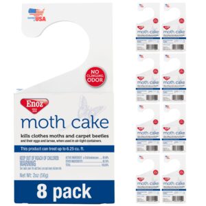 enoz moth cakes – 8 pack – easily hangs in closets & garment bags – kills clothes moths, carpet beetles, eggs & larvae – treats 6.25 cubic feet