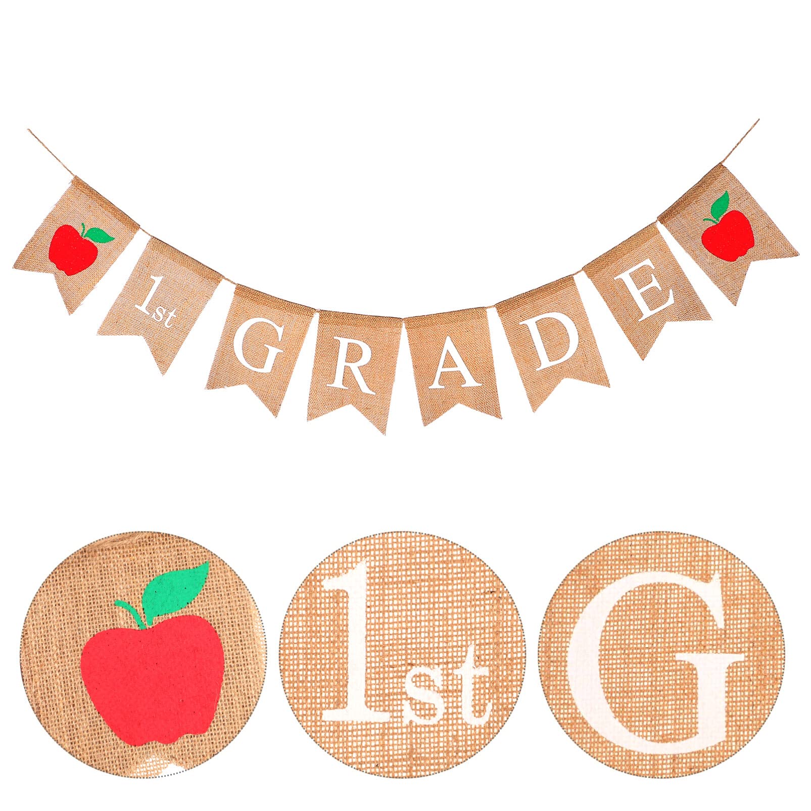 Amosfun School Banner Kindergarten Banner 1st Grade Banner School Garland Apple Garland Banner for Kids Classroom Back to School First Grade Birthday Party Decorations