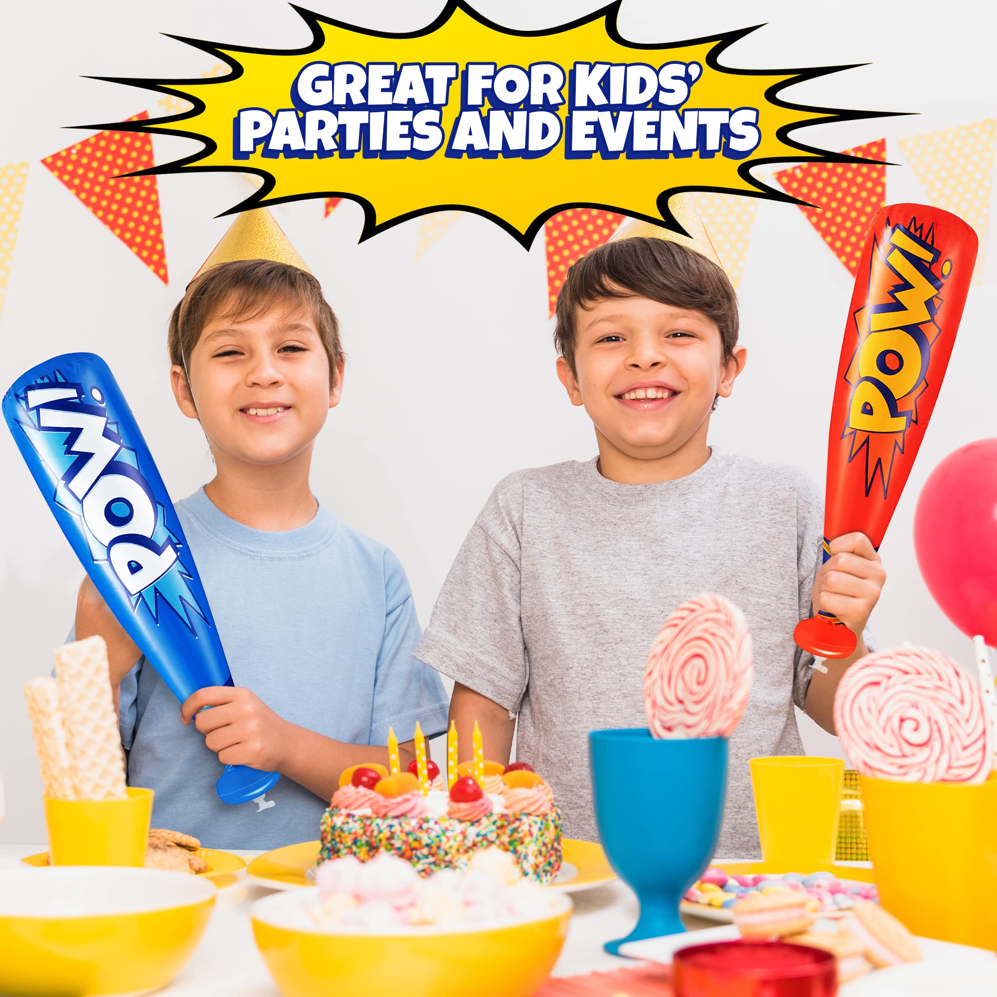 ArtCreativity 20 Inch Pow Inflatable Baseball Bats, (Pack of 12), Baseball Goodie Bags Favors & Superhero Birthday Boy Party Favors, Inflatable Toys for Kids, Carnival Party Prizes for Kids