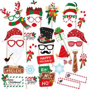 christmas photo booth props 36pcs（upgraded version）, christmas in july party supplies, merry christmas party pose sign, red and green christmas party supplies decorations for kids adults