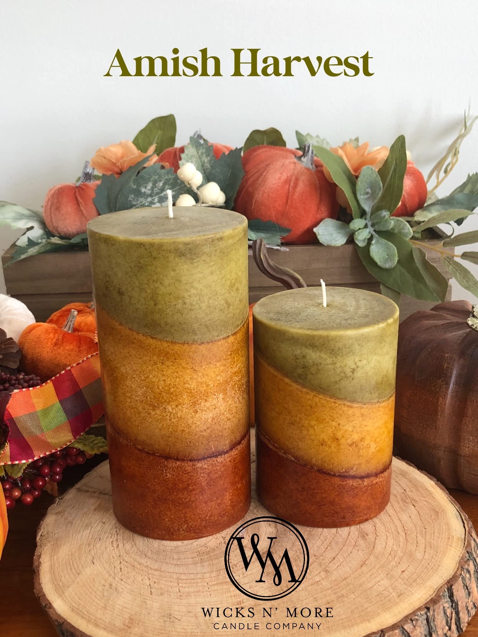 Wicks N More Amish Harvest Scented Pillar Candles (4x4)