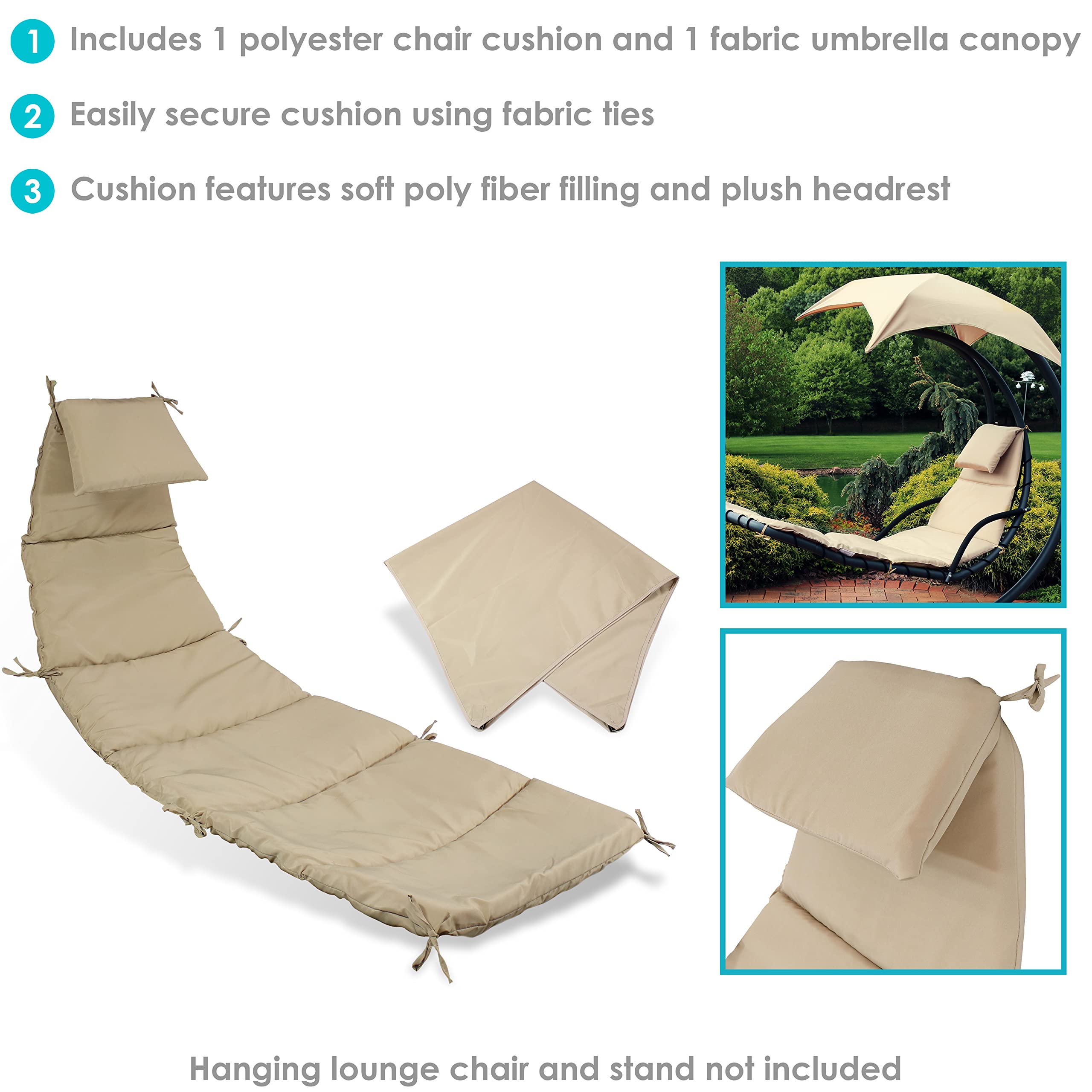 Sunnydaze Outdoor Hanging Lounge Chair Replacement Cushion and Umbrella Fabric - Beige