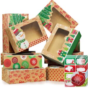 party funny 12 christmas cookie boxes -large kraft holiday bakery food container for gift giving with 80 count christmas foil gift stickers