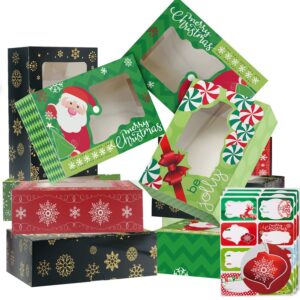 party funny 12 christmas cookie boxes -large holiday bakery food container for gift giving with 80 count christmas foil gift stickers