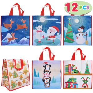 JOYIN 12 PCS 13.75" x 14" Christmas Large Tote Bags Holiday Reusable Grocery Bags for Classroom Party Favor Supplies