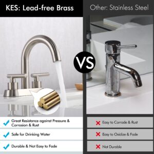 KES 4 Inches Centerset Bathroom Sink Faucet Brushed Nickel Morden Vanity Faucet Brass Construction, Sink Drain Not Included, L4117LFF12-BN