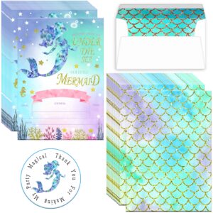 sampartyshop mermaid invitations with envelopes,magical glitter mermaid party invitations,20 fill in mermaid birthday invitation under the sea invitations