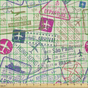 Ambesonne Travel Fabric by The Yard, Passport and Visa Stamps Illustration of Toronto Hong Kong Berlin Print, Stretch Knit Fabric for Clothing Sewing and Arts Crafts, 1 Yard, Eggshell Pink