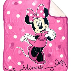 Disney Minnie Mouse Sweet Dots Sherpa Throw Blanket - Measures 50 x 60 inches, Kids Bedding - Fade Resistant Super Soft - (Official Disney Product)