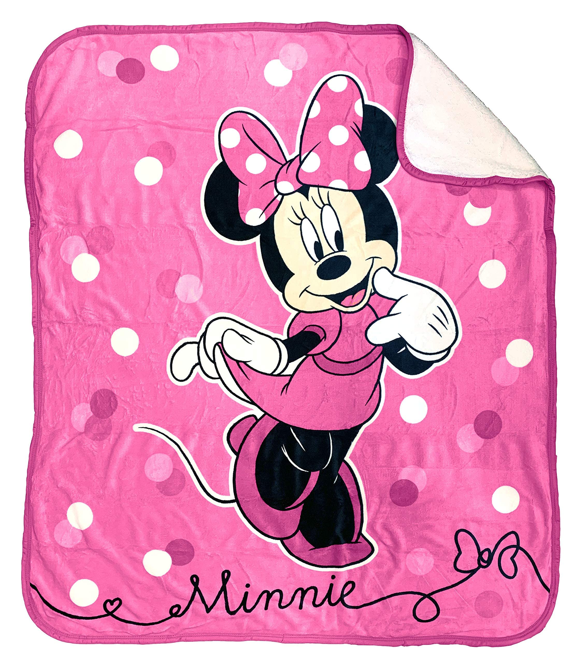 Disney Minnie Mouse Sweet Dots Sherpa Throw Blanket - Measures 50 x 60 inches, Kids Bedding - Fade Resistant Super Soft - (Official Disney Product)