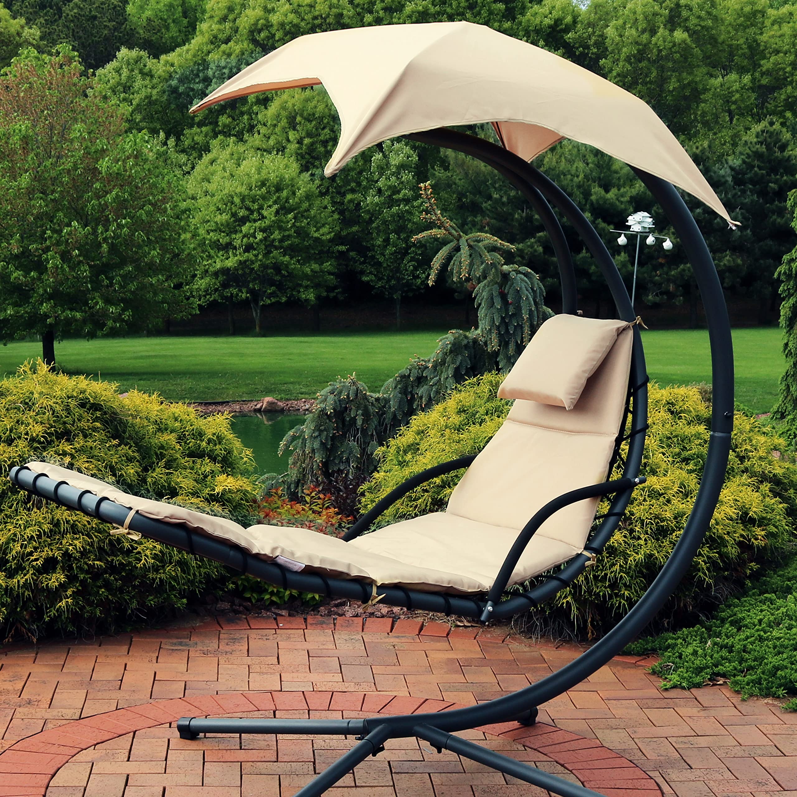 Sunnydaze Outdoor Hanging Lounge Chair Replacement Cushion and Umbrella Fabric - Beige