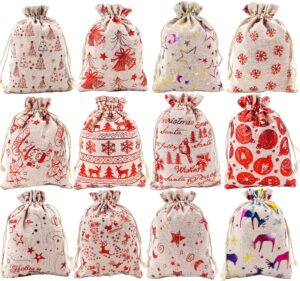 christmas burlap bags with drawstring, 5 x 7 inch christmas favor bags jewelry candy pouches sacks, mini storage bag for wedding christmas festive candy goody storage diy craft - 12 pcs