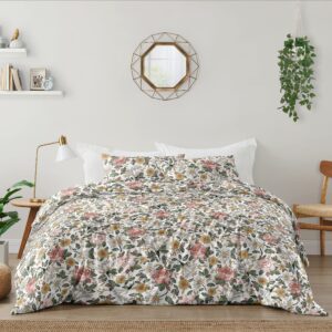 sweet jojo designs vintage floral boho girl full/queen size kid childrens bedding comforter set - 3 pieces - blush pink, yellow, green and white shabby chic rose flower farmhouse