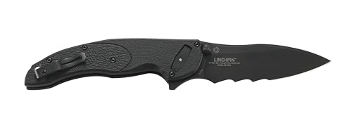 CRKT Linchpin EDC Folding Pocket Knife: Heavy Duty Everyday Carry, Black Blade with Veff Serrations, Flipper, Deadbolt Lock, Ball Bearing Pivot, GRN Handle, Pocket Clip 5406K