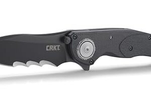 CRKT Linchpin EDC Folding Pocket Knife: Heavy Duty Everyday Carry, Black Blade with Veff Serrations, Flipper, Deadbolt Lock, Ball Bearing Pivot, GRN Handle, Pocket Clip 5406K