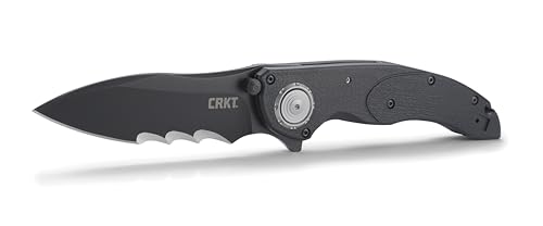 CRKT Linchpin EDC Folding Pocket Knife: Heavy Duty Everyday Carry, Black Blade with Veff Serrations, Flipper, Deadbolt Lock, Ball Bearing Pivot, GRN Handle, Pocket Clip 5406K