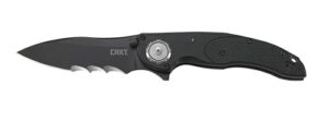 crkt linchpin edc folding pocket knife: heavy duty everyday carry, black blade with veff serrations, flipper, deadbolt lock, ball bearing pivot, grn handle, pocket clip 5406k