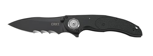 CRKT Linchpin EDC Folding Pocket Knife: Heavy Duty Everyday Carry, Black Blade with Veff Serrations, Flipper, Deadbolt Lock, Ball Bearing Pivot, GRN Handle, Pocket Clip 5406K