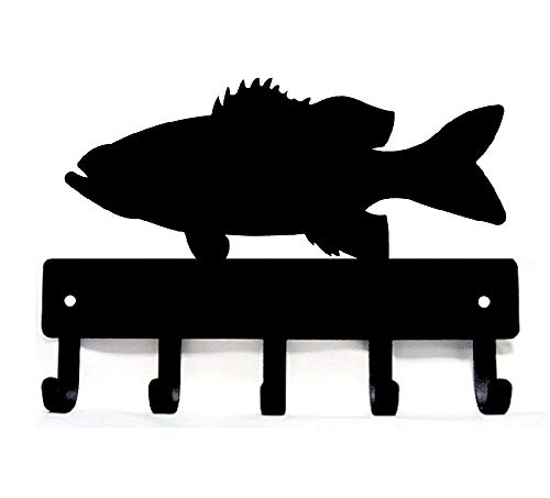 The Metal Peddler Bass Fish Key Rack Hanger - Small 6 inch Wide - Made in USA; Gift for Fishermen