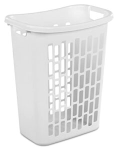 sterilite rectangular open laundry hamper, tall and slim plastic hamper with handles for carrying clothes to and from the laundry room, white, 6-pack