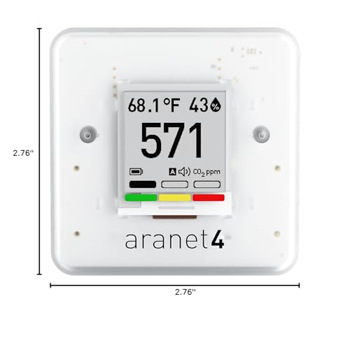 SAF Aranet4 Home: Wireless Indoor Air Quality Monitor for Office or School (CO2, Temperature, Humidity and More) Portable, Battery Powered, E-Ink Screen, App for Configuration & Data History